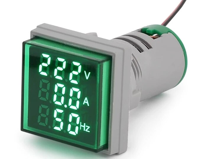 Индикатор напряжения тока 22мм, зеленый, 220V, 0.00A, 50Hz