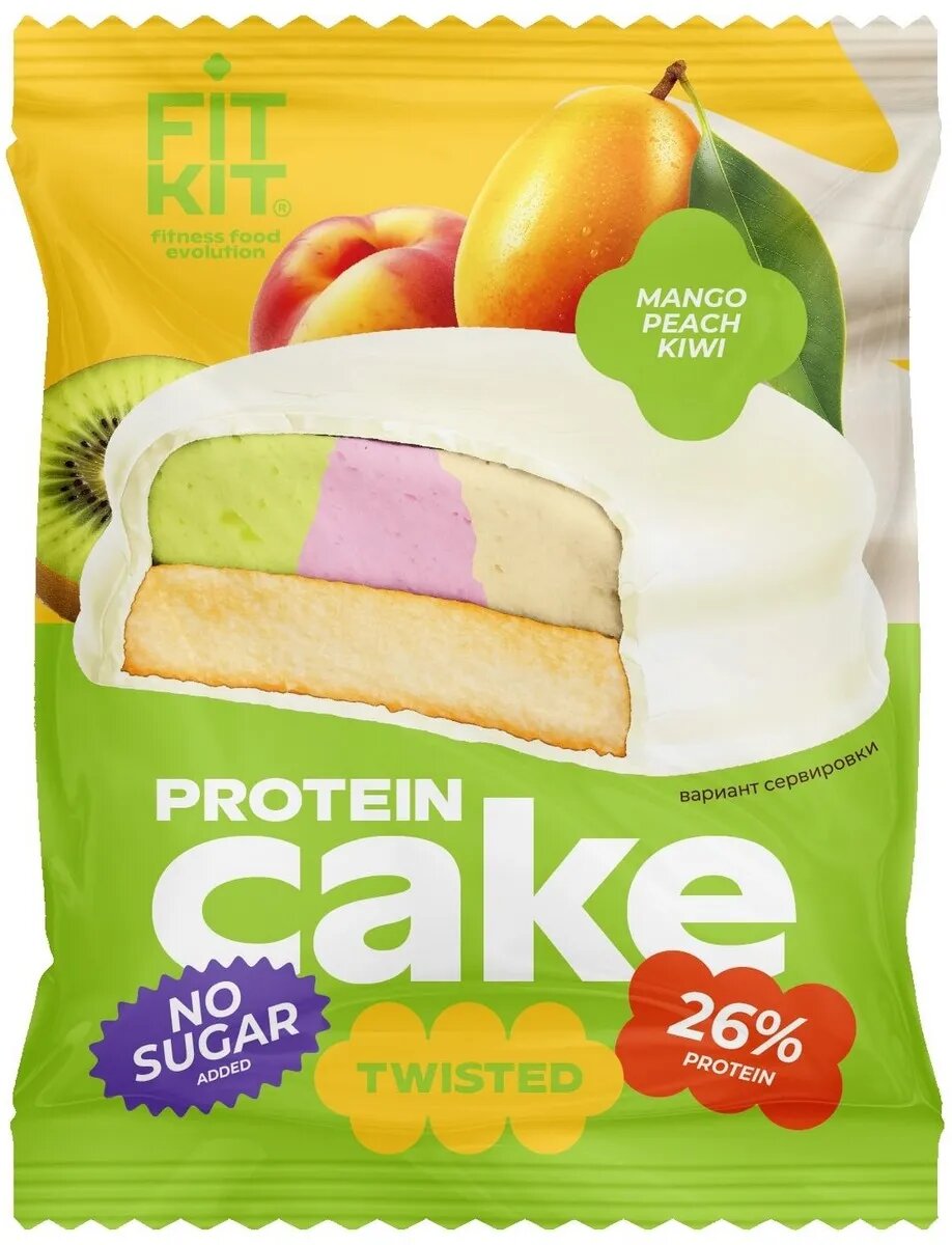 Протеиновое пирожное Fit Kit TWISTED CAKE 50g*10 шт. (манго-персик-киви)