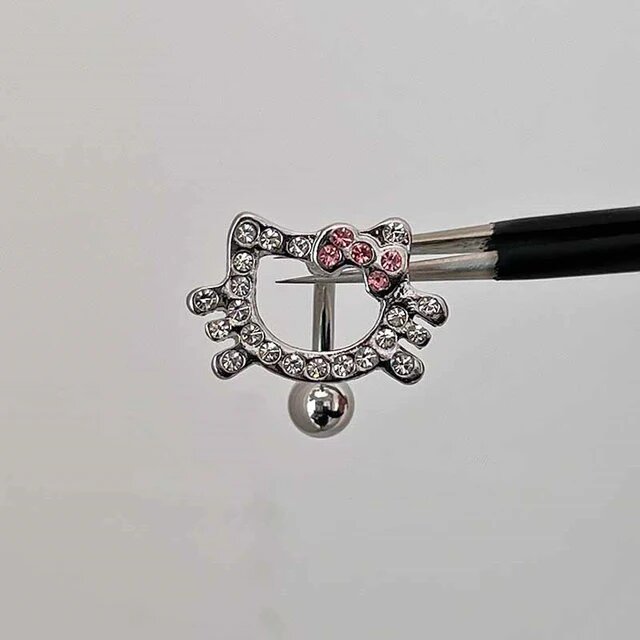 MINISO Hello Kitty Розовое кристаллическое сердце кольцо для пупка