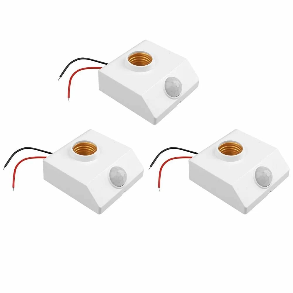 Meteai Патрон для лампы 3 шт. Патрон Е27 с датчиком движения и освещенности 220В цоколь, 50 Вт, 3 шт.