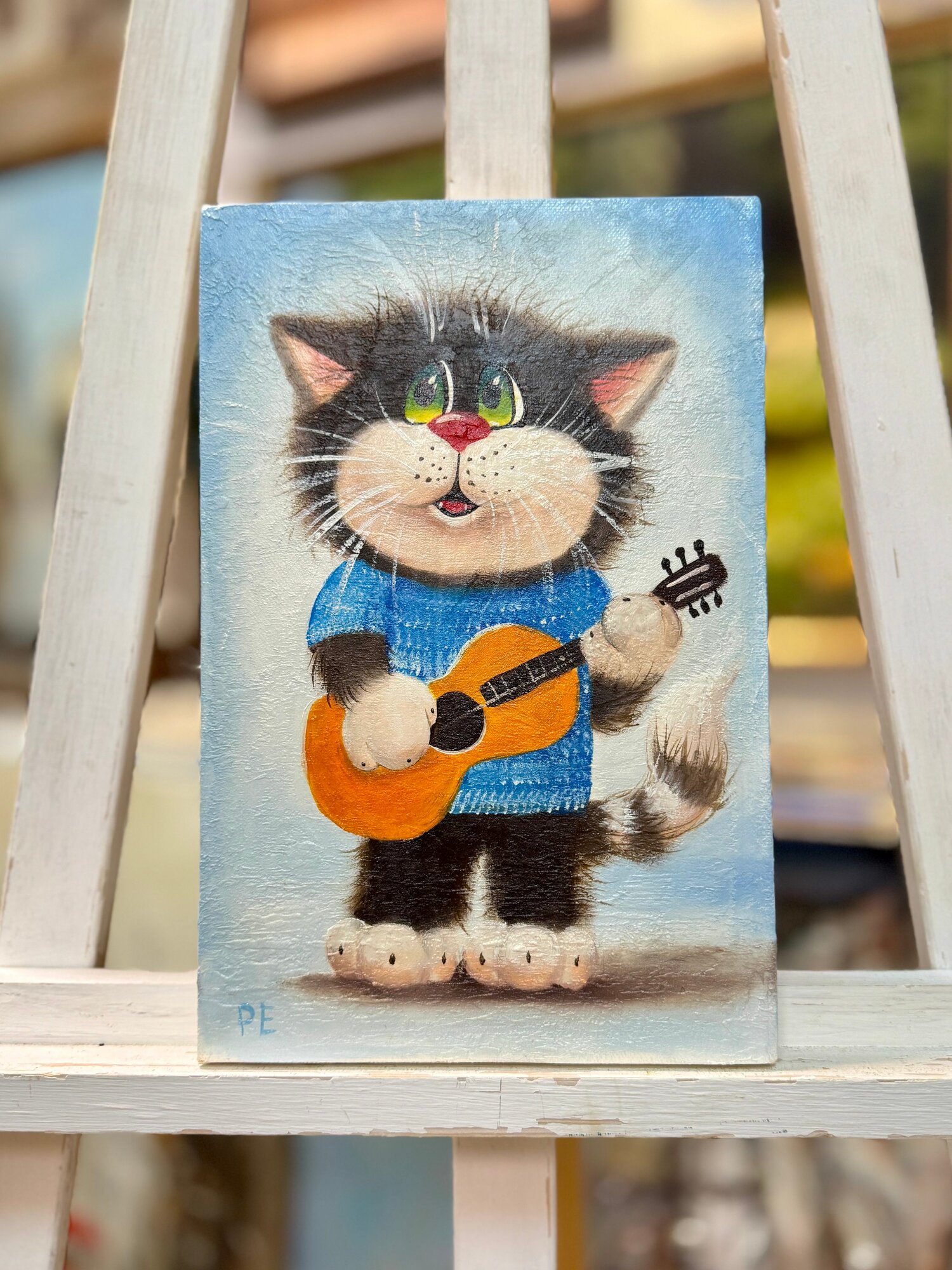 Картина маслом Кот с гитарой, животные 20х30 см. 100% ручная работа. Художественная мастерская Грёзы.