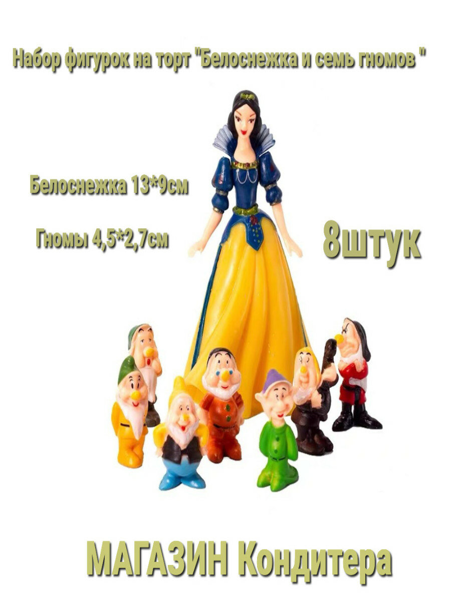 Набор фигурок на торт "Белоснежка и семь гномов"