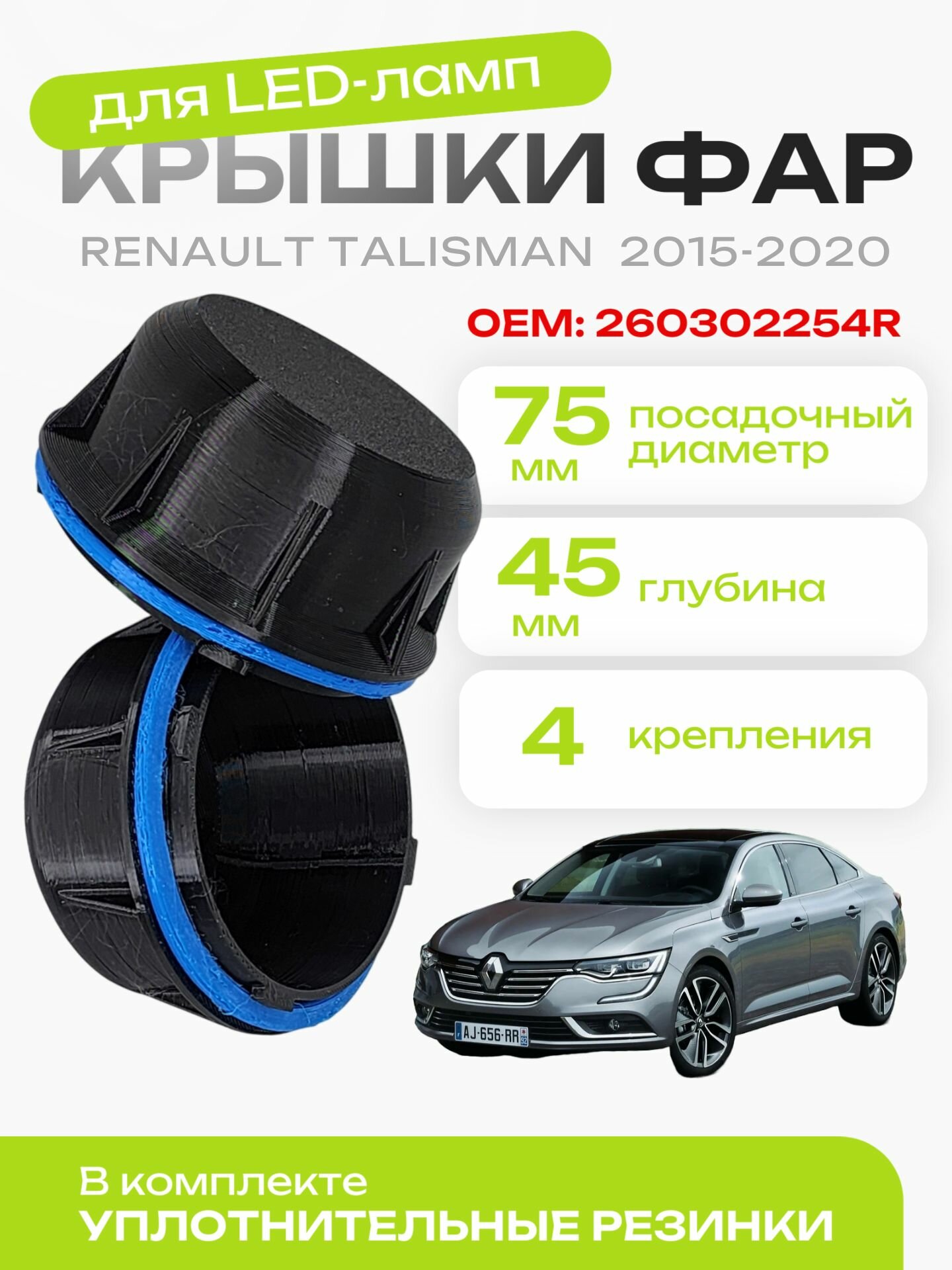 Крышки фар для LED ламп Renault Talisman