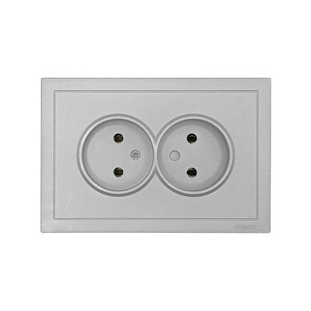 LEZARD Zima розетка 2-постовая со заземлением ПБТ серый матовый для монтажа в стену