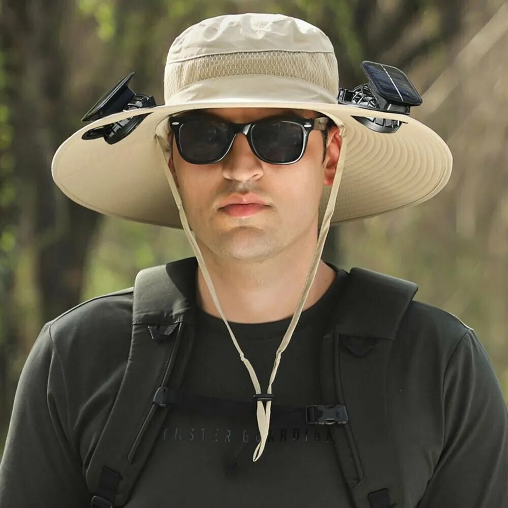 Шляпа для рыбалки "Solar Fan", мужская, с вентиляторами, сетка, солнечная батарея,