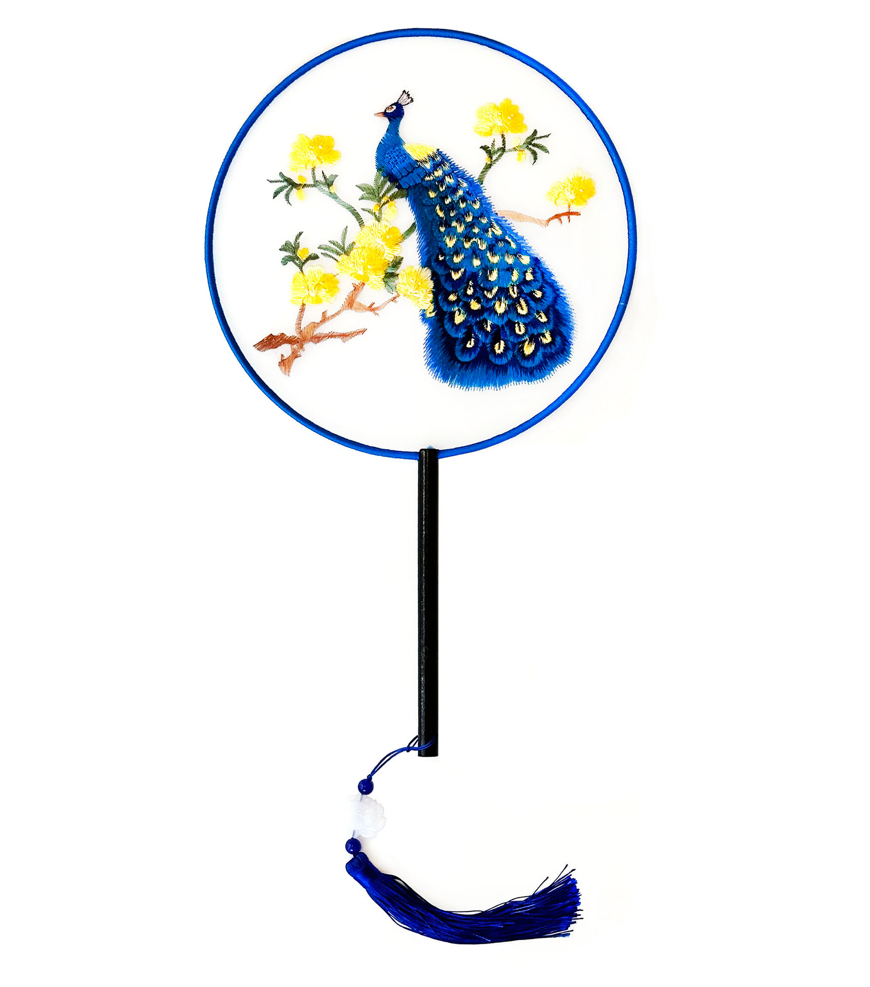 Веер круглый павлин синий / Веер Утива в японском стиле / Китайский круглый веер ханьфу / Веер Hanfu