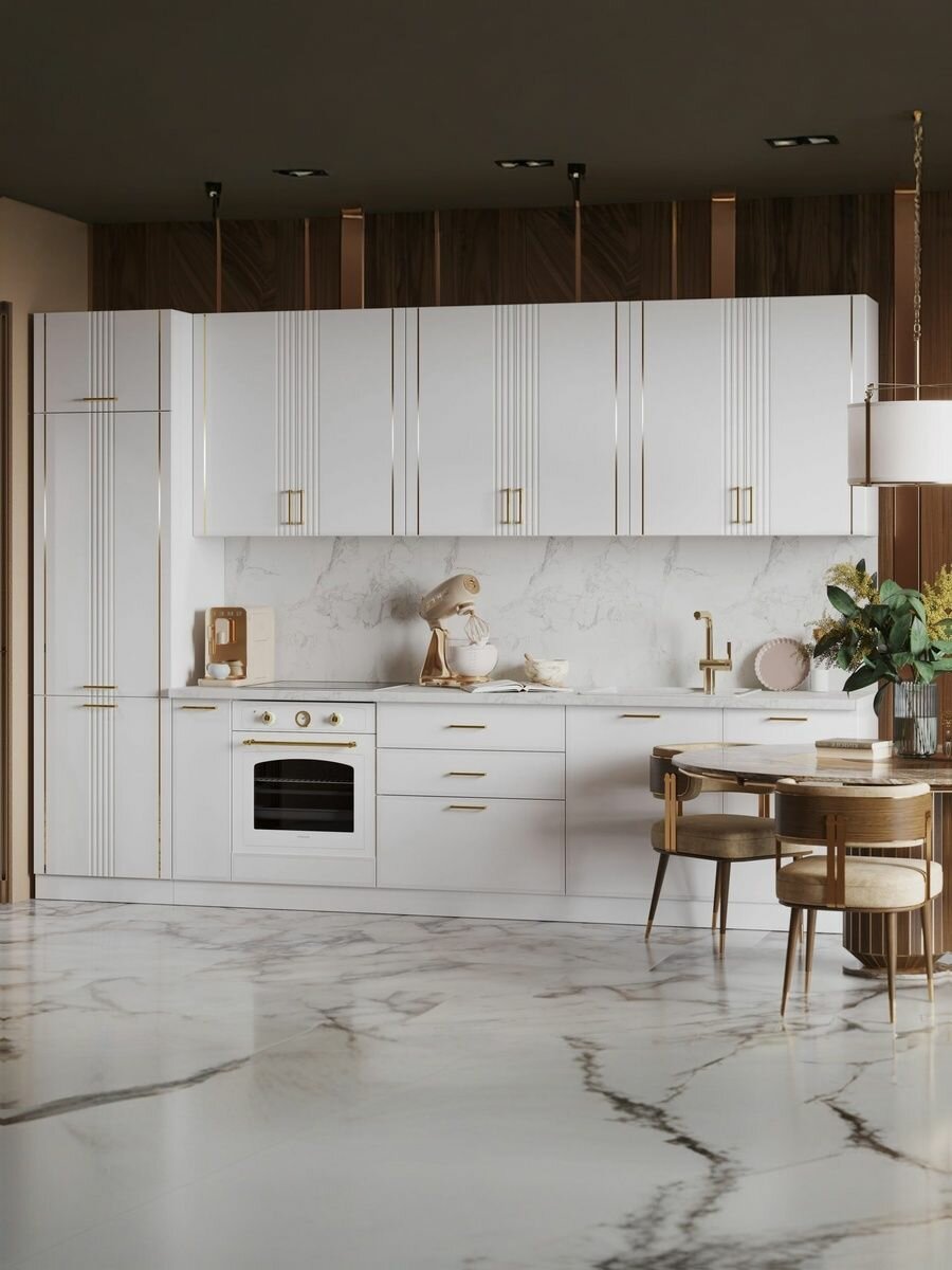 Кухонный гарнитур 3,3 м, Белая эмаль с пеналом