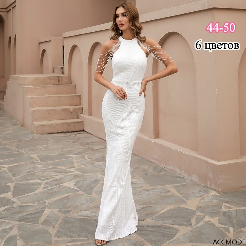 Женское длинное облегающее платье с пайетками-ROMIKY