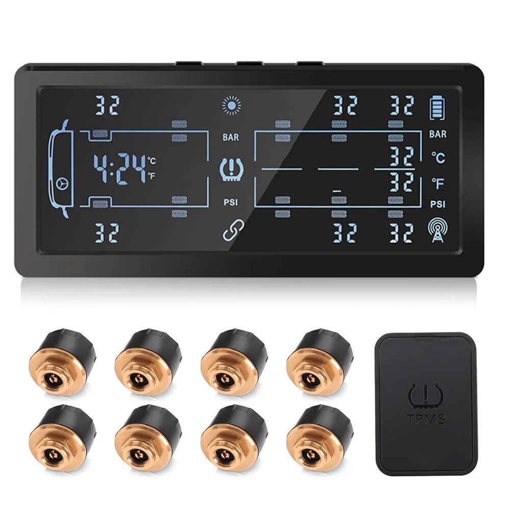 8/10 колес TPMS система контроля давления в шинах с внешним датчиком Автомобиль Грузовик Мониторинг давления в шинах Система сигнализации температуры 8 External Sensors
