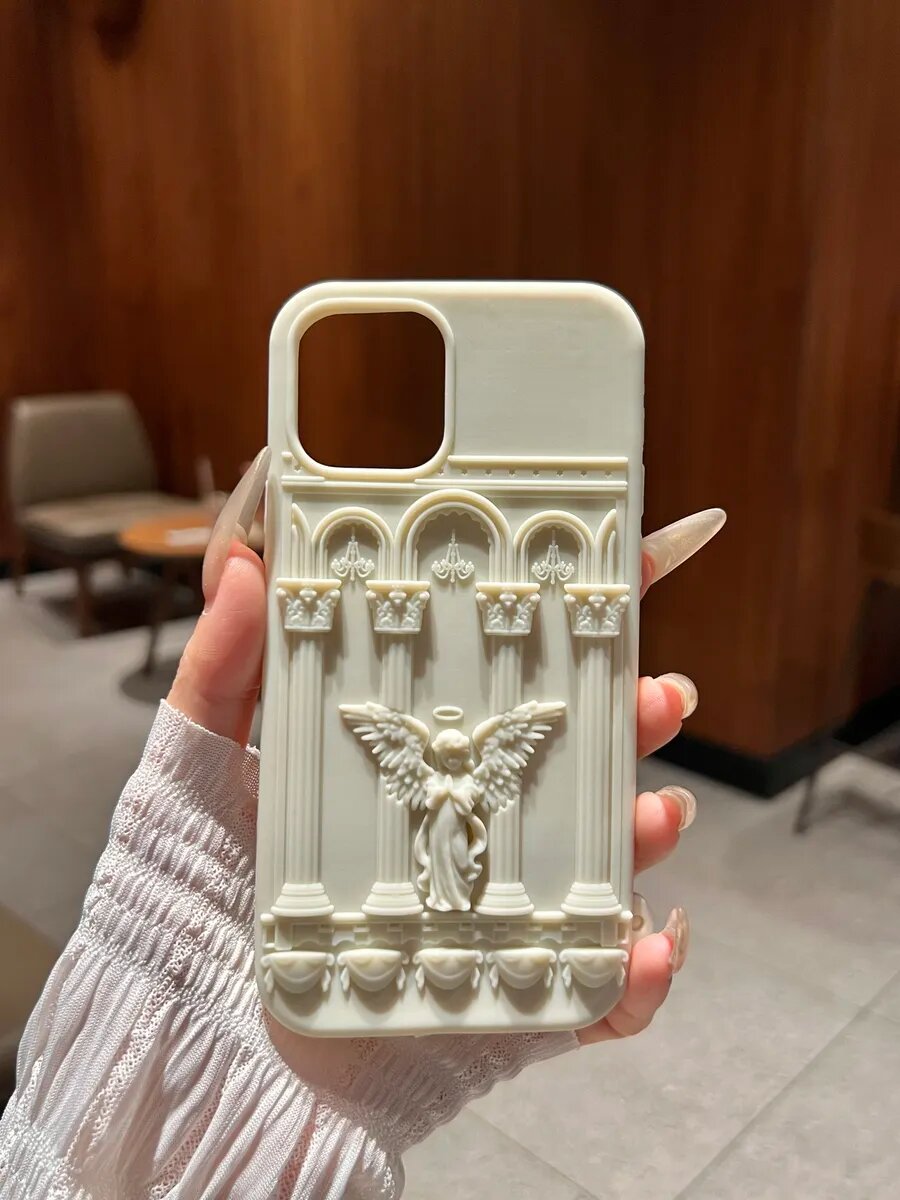 Чехол О'Кейси, для iPhone 12, 12 Pro, белый, принт "Ангел", с защитой камеры