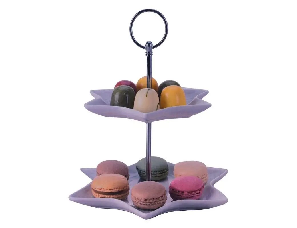 Подставка для пирожных и закусок звёзды двухъярусная, фарфор, белая, 22 см, Koopman International