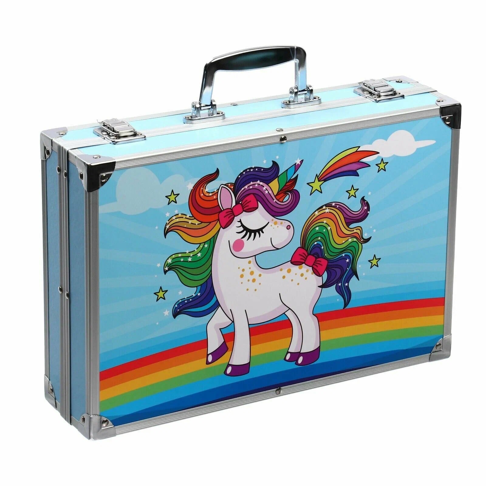 Набор для рисования "Чемодан творчества" с красками, в алюминиевом чемоданчике, 145 предметов Единорог синий