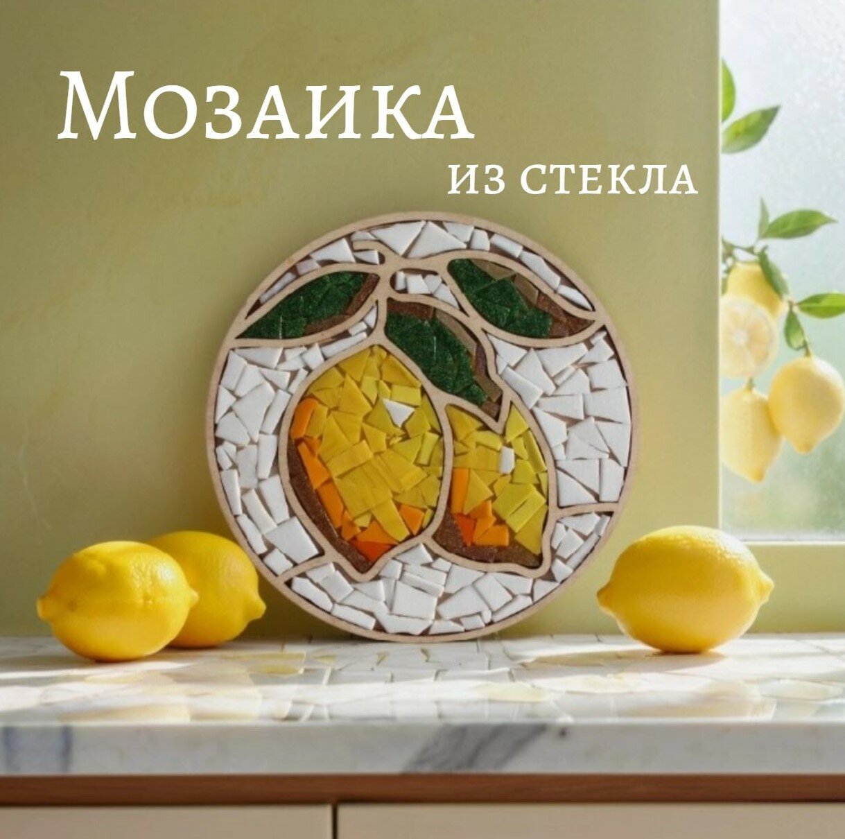 Стеклянная мозаика набор в формочке "Лимоны". Набор для творчества