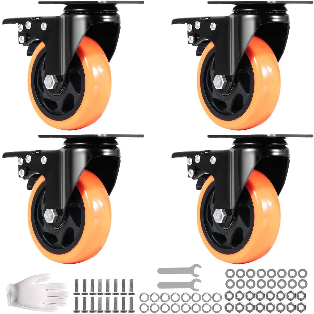 Набор из 4 ПВХ колес с тормозами для легкого перемещения мебели