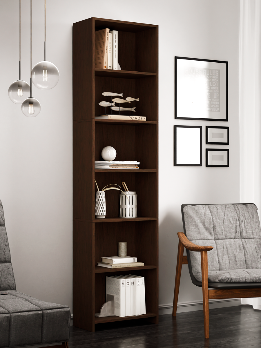 Стеллаж MFMaster Fain-6, венге, деревянный, ЛДСП, до 195см, нагрузка до 7 кг