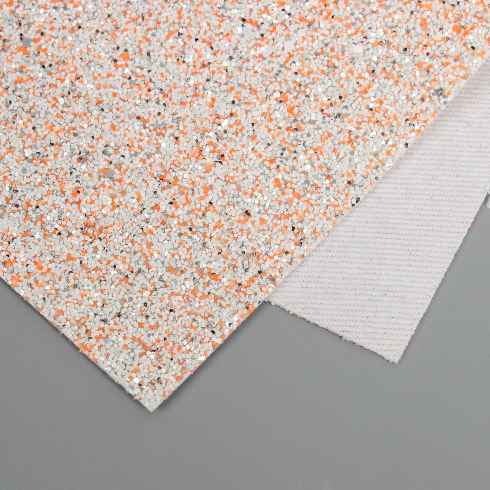 Лист для творчества искусственная кожа "Блёстки", бело-оранжевый лист 33x20 см, толщина 1.6 мм
