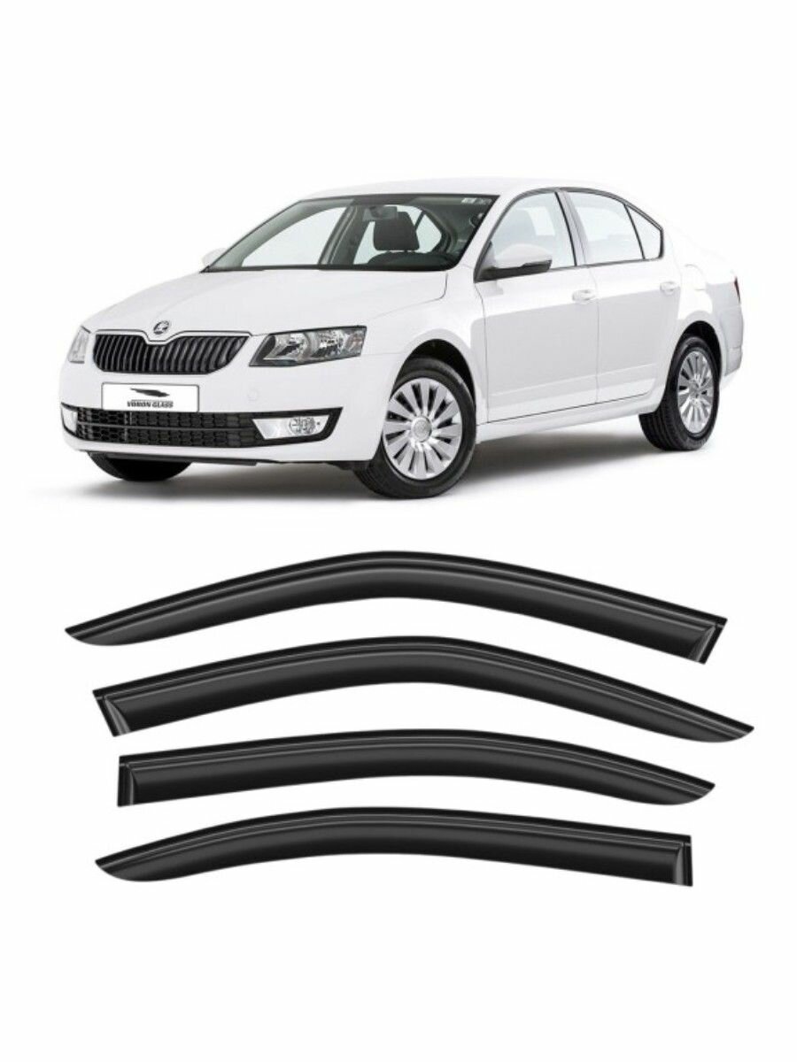 Дефлекторы неломающиеся 4 шт. для а/м Skoda Octavia седан, Voron Glass DEF00308