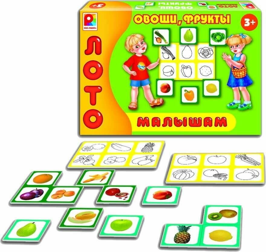 Лото для малышей Радуга "Овощи, фрукты", 4 карты, 48 карточек