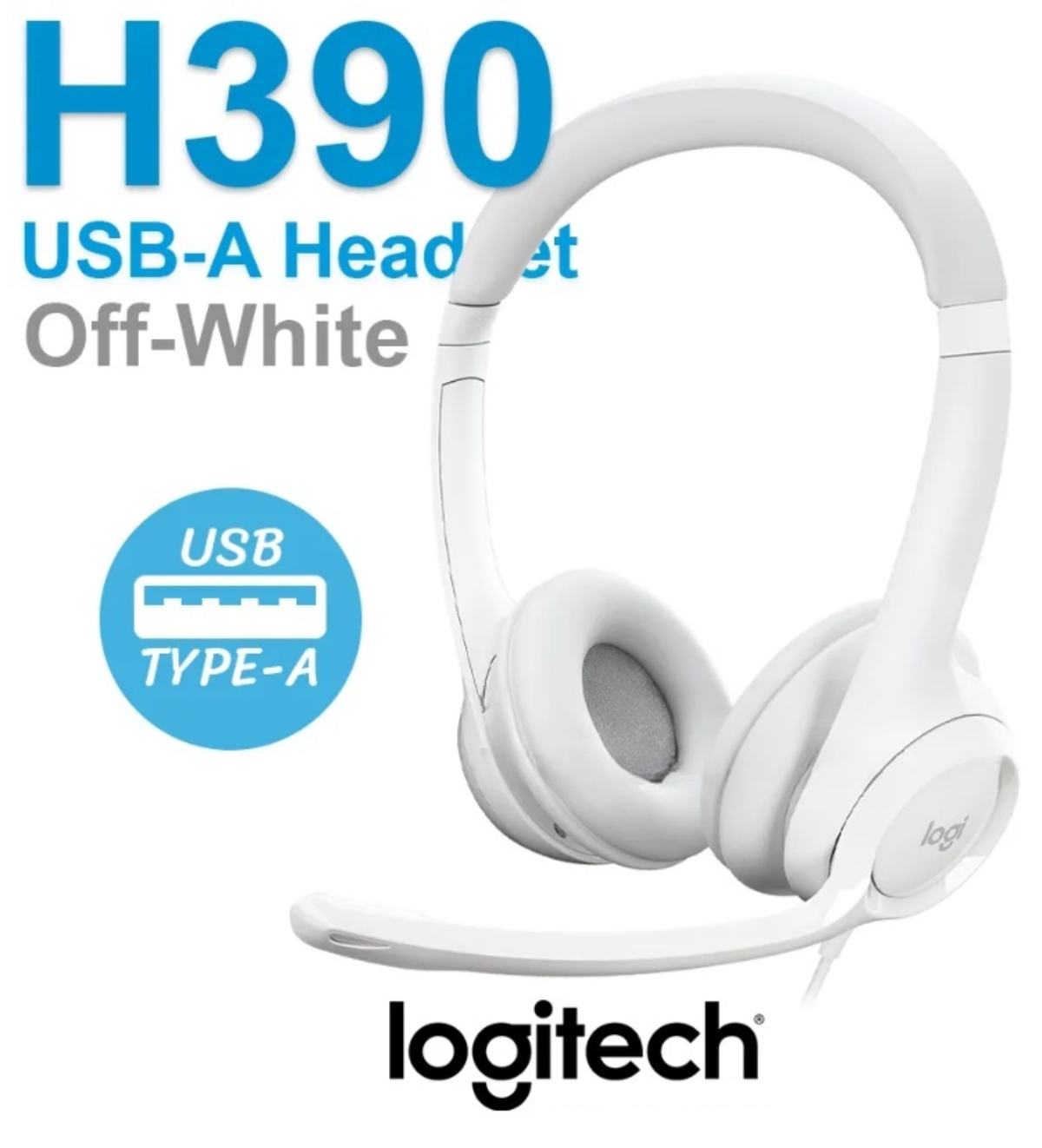Проводная гарнитура Logitech H390 Off-White/Белый, Stereo, микрофон с шумоподавлением, стильный дизайн
