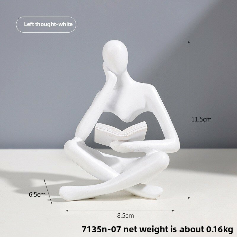 Modern minimalist reading resin figurine desk art for home office gift left white