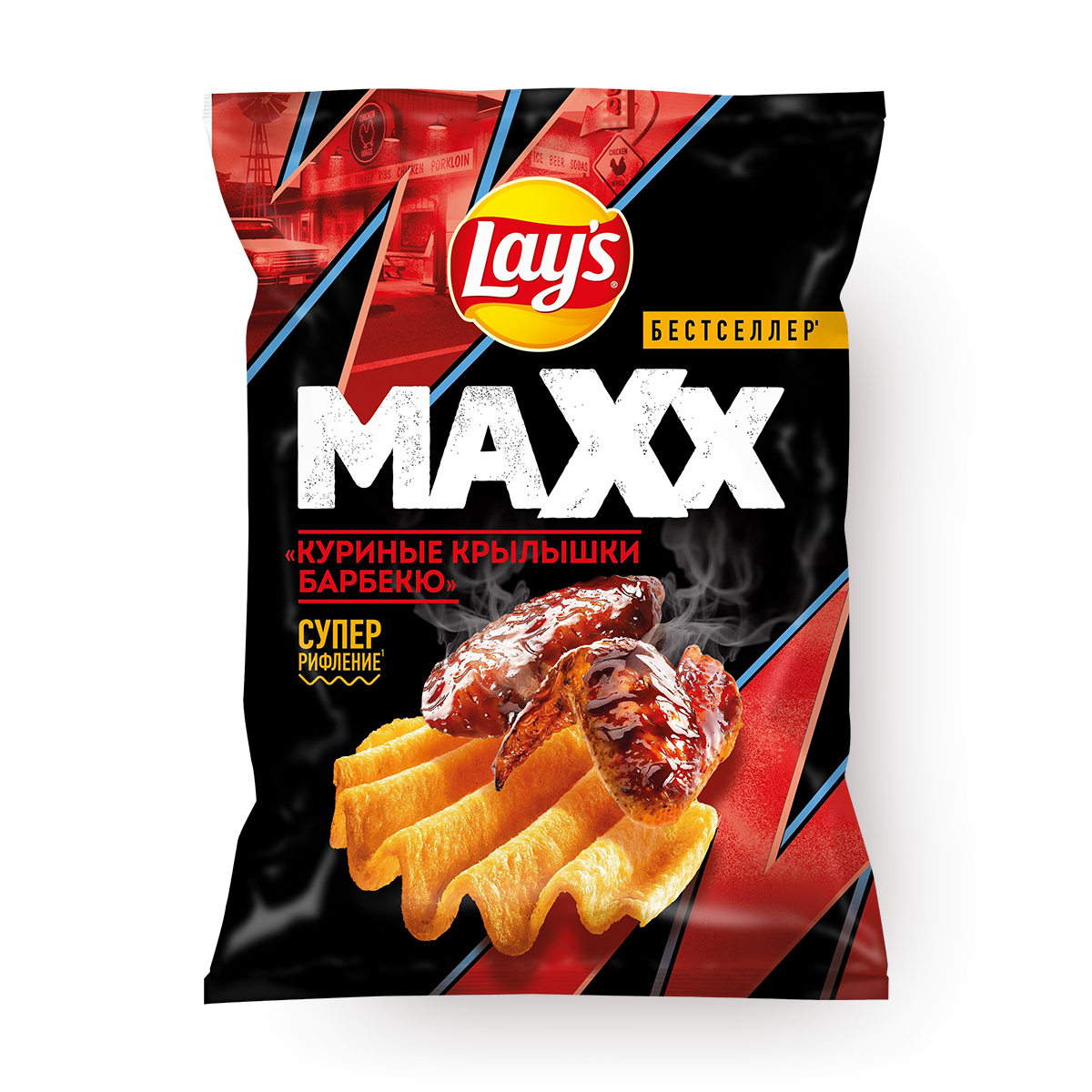 Чипсы Lay's Maxx Крылышки Барбекю, картофельные, 520 ккал, 1 упаковка