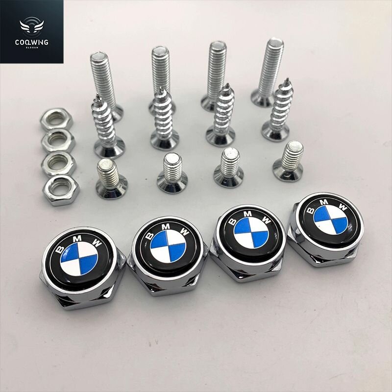 Комплект болтов для крепления номерного знака с логотипом BMW 4 шт. Стильные винты и гайки для автомобиля, подчеркивающие индивидуальность