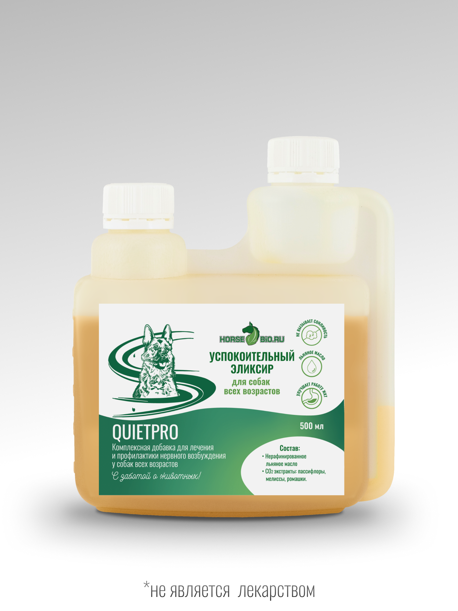 Эликсир успокоительный Horse-Bio QuietPro на основе льняного масла для собак крупных пород, 500 мл
