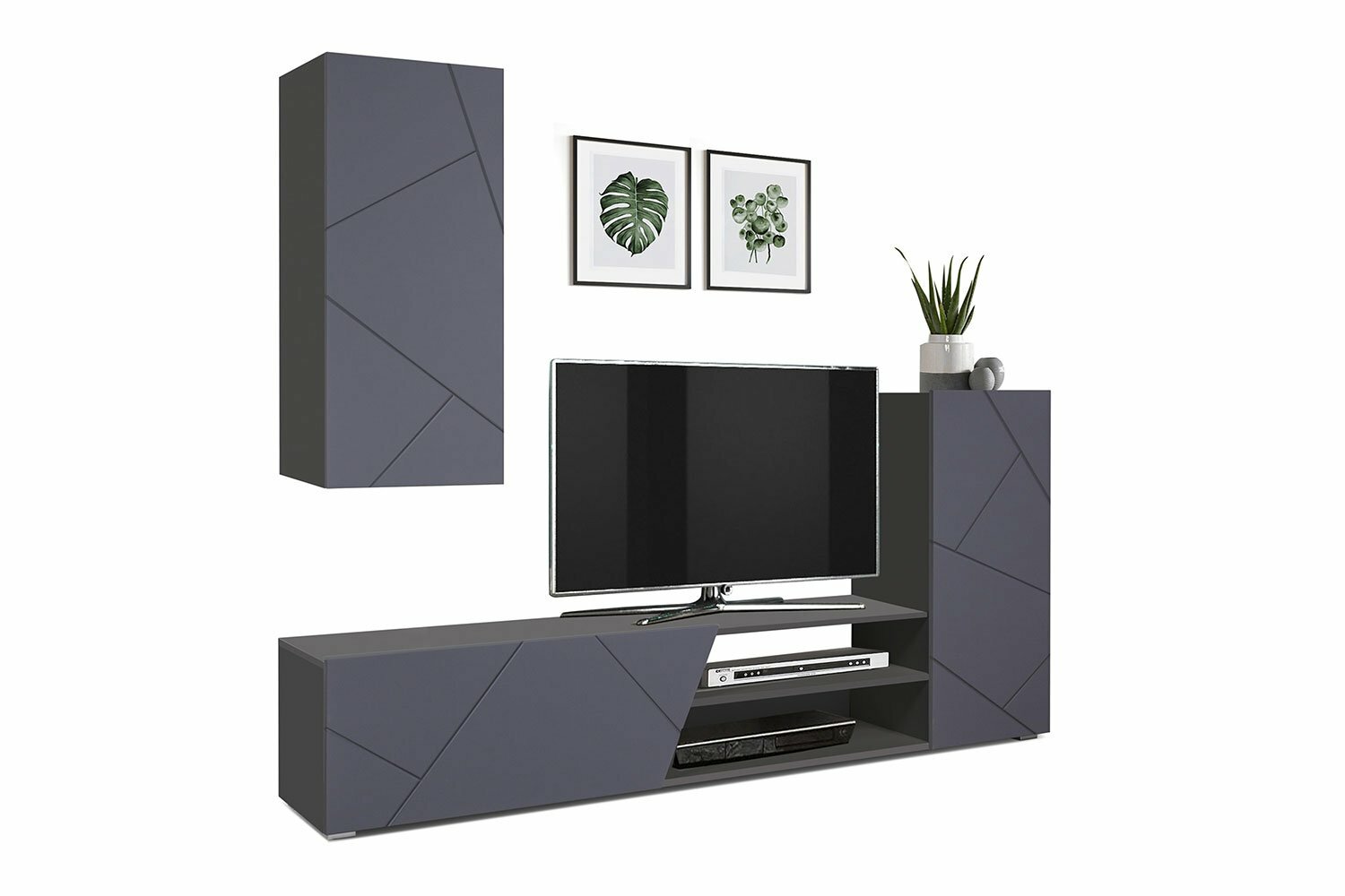 Тумба под ТВ Олмеко Прага 6, 197х37,2х35 см, шкаф 57х91х21,6 см, полка навесная 140х20х21,6 см