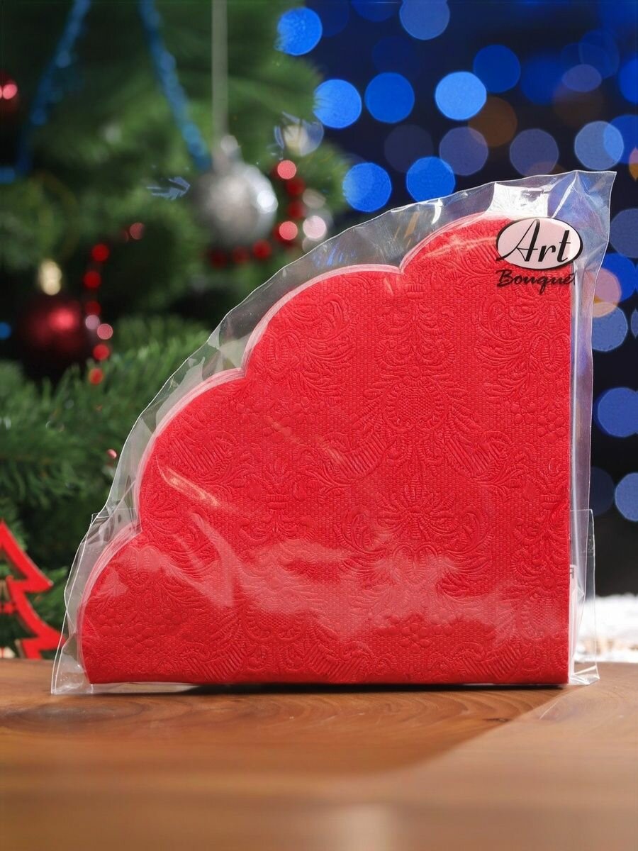 Салфетки бумажные Барокко Красные 3 слоя 12 листов диаметр 32 см