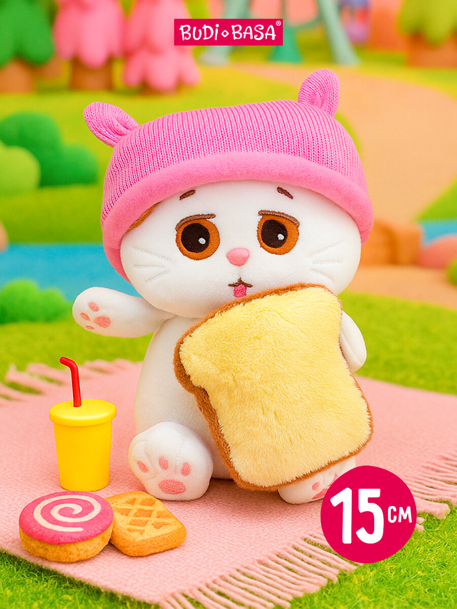 Мягкая игрушка 15 см Basik&Co Кошечка Ли-Ли Коллекция Эмоции Бон аппетит