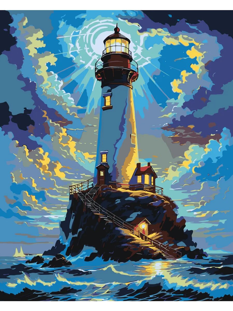 Картина по номерам Маяк Море Буря Живопись