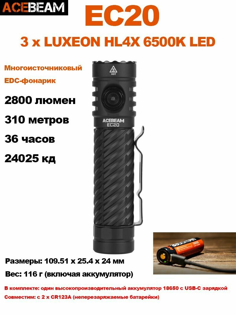Многоисточниковый EDC-фонарик, ACEBEAM EC20