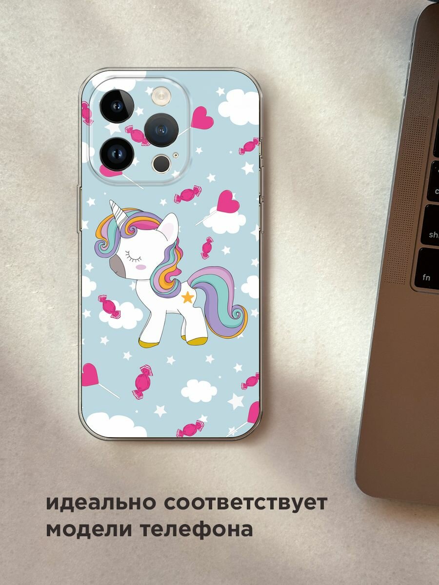 Чехол на Apple iPhone 14 Pro / Айфон 14 Про с принтом "Сладкий единорожек" — фото 1
