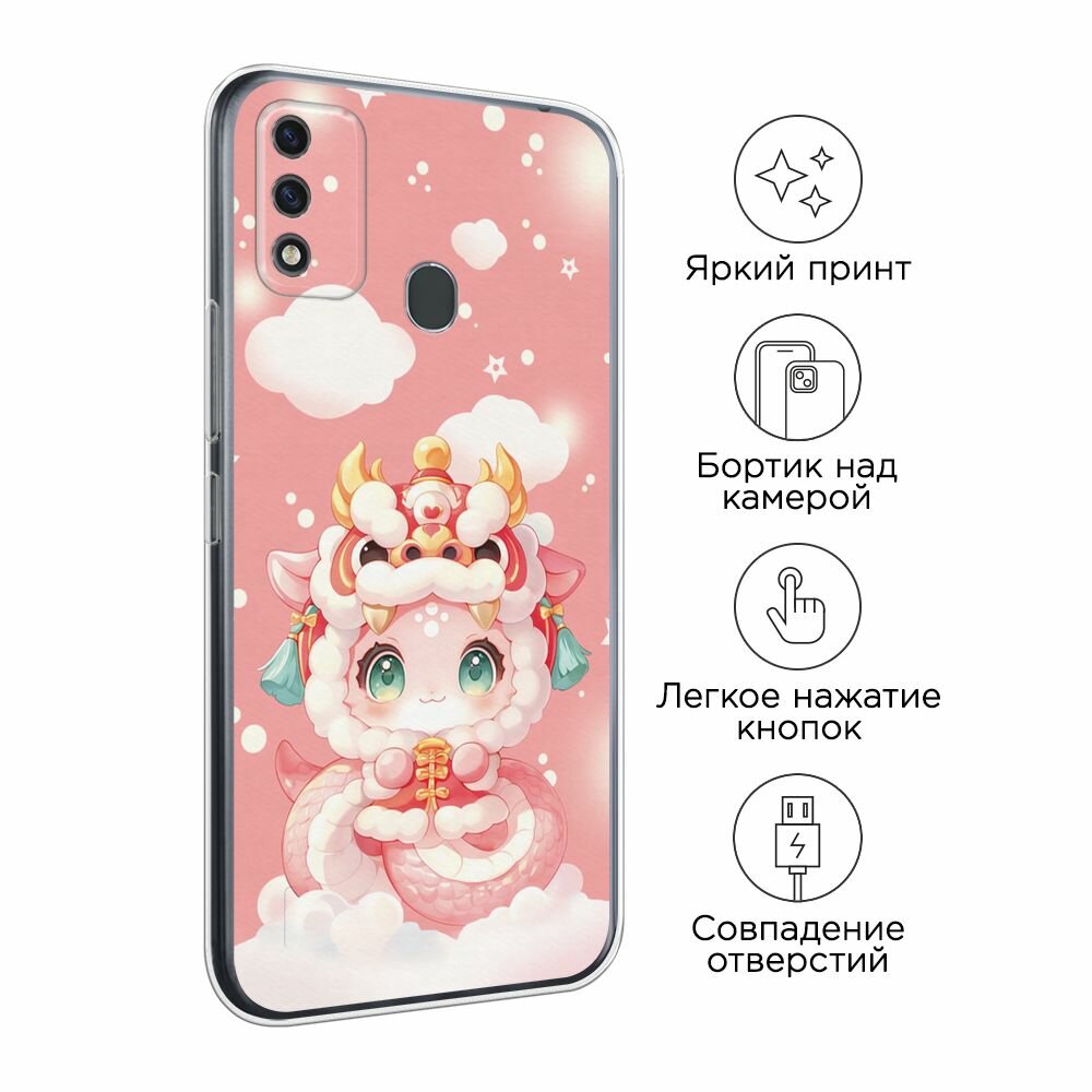 Чехол на Itel A48 / Ител А48 с принтом Розовая китайская змейка 1 — фото 1