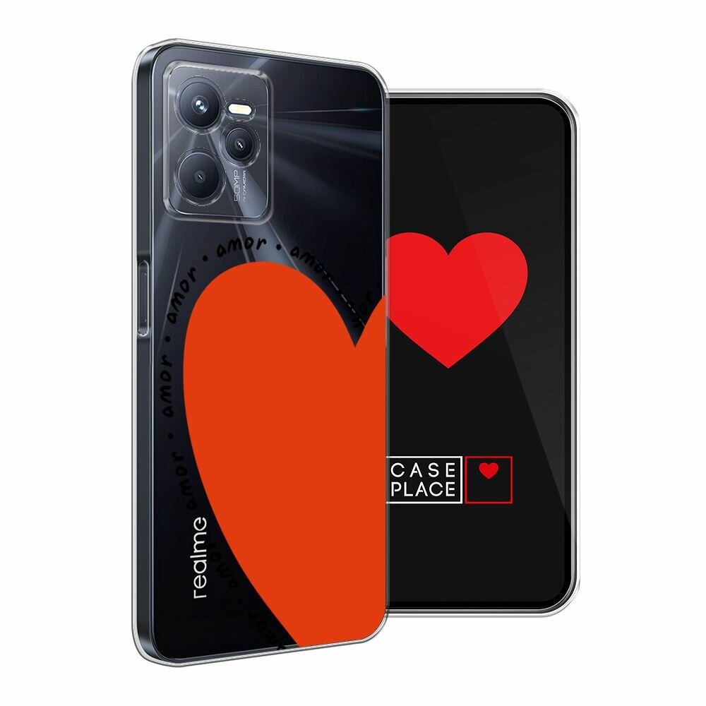 Чехол на Realme C35 / Реалми C35 с принтом "amor heart 2 - 14 февраля", прозрачный — фото 1