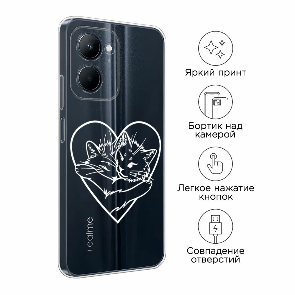 Чехол на Realme C33 / Реалми С33 с принтом "Влюблённые котики рисунок 2 - 14 февраля", прозрачный — фото 1