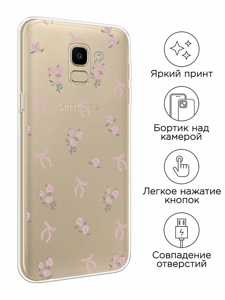 Чехол на Samsung Galaxy J6 2018 / Самсунг Галакси Джей 6 2018 с принтом "Розы и ленточки", прозрачный — фото 1