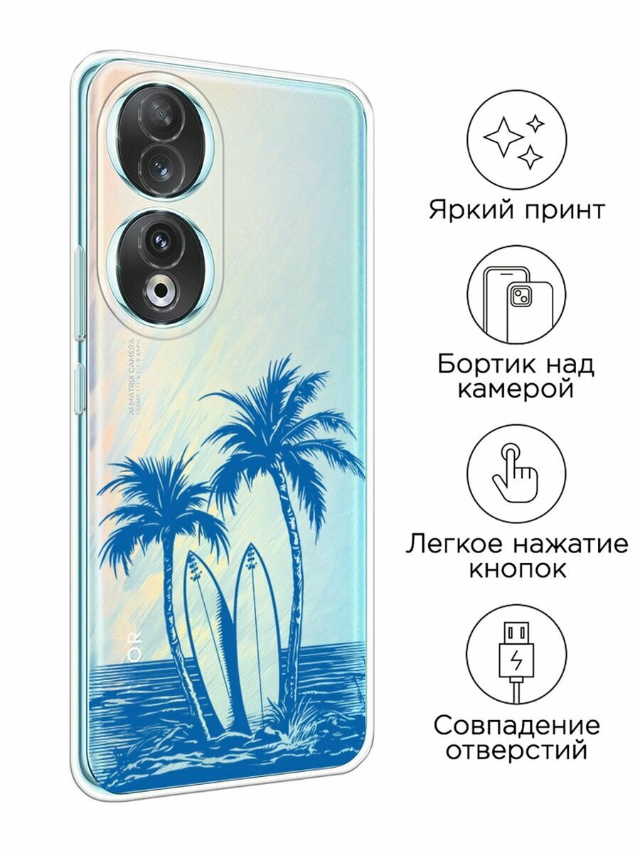Чехол на Honor 90 / Хонор 90 с принтом "Сёрфинг на островах 1", прозрачный — фото 1