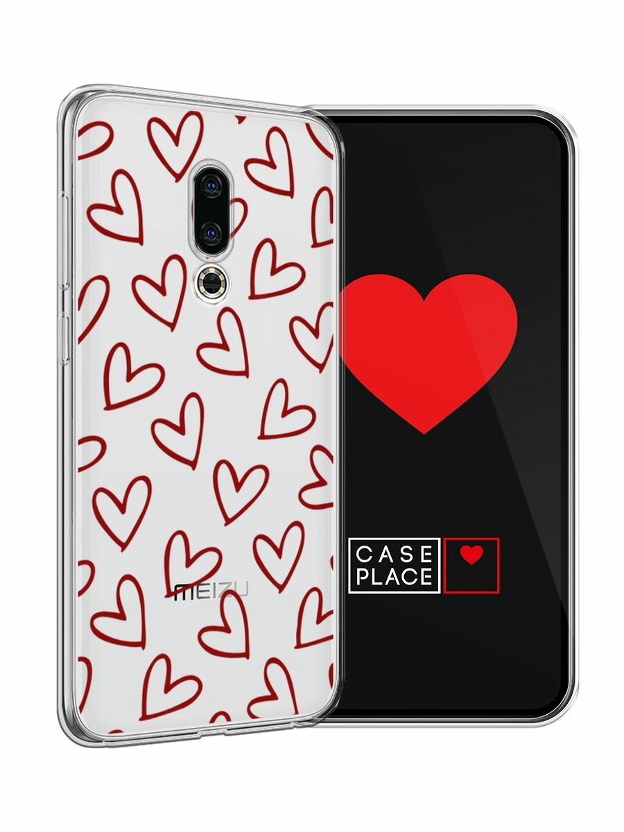 Чехол на Meizu 16th / Мейзу 16th с принтом "Little hearts doodles 2 - 14 февраля", прозрачный — фото 1