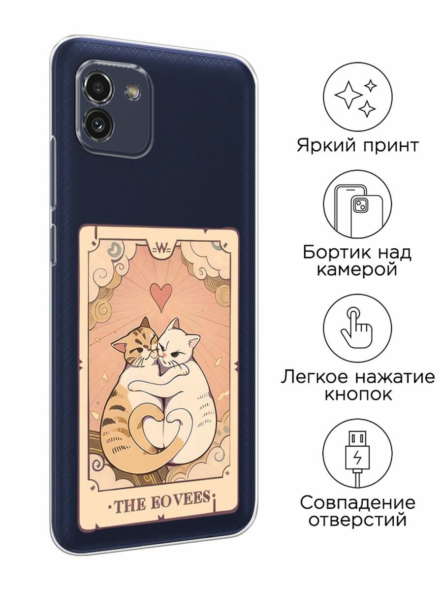 Чехол на Samsung Galaxy A03 / Самсунг Галакси А03 с принтом "The lovers cats 2 - 14 февраля", прозрачный — фото 1
