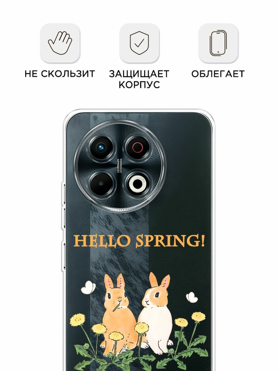 Чехол на Tecno Spark 30 Pro / Текно Спарк 30 Про с принтом "Весенние кролики", прозрачный — фото 1