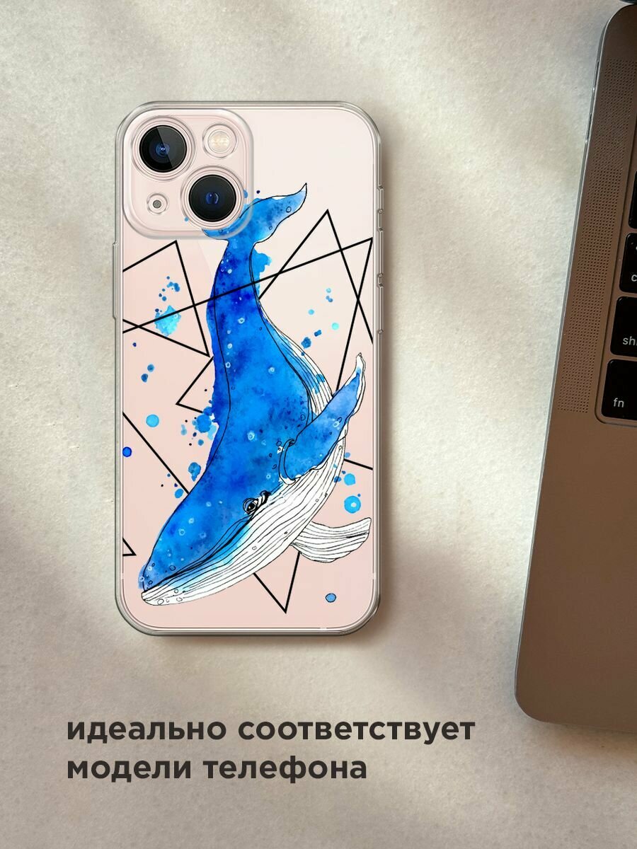Чехол на Apple iPhone 13 mini / Айфон 13 мини с принтом "Кит графика", прозрачный — фото 1