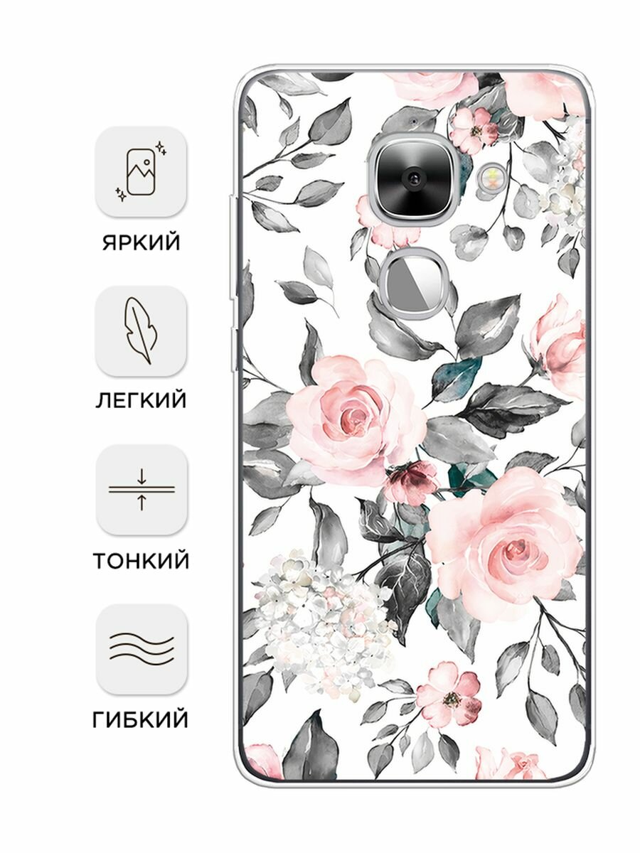 Чехол на LeEco Le 2/2 pro / Лееко Ле 2/2 про с принтом "Розы на белом" — фото 1