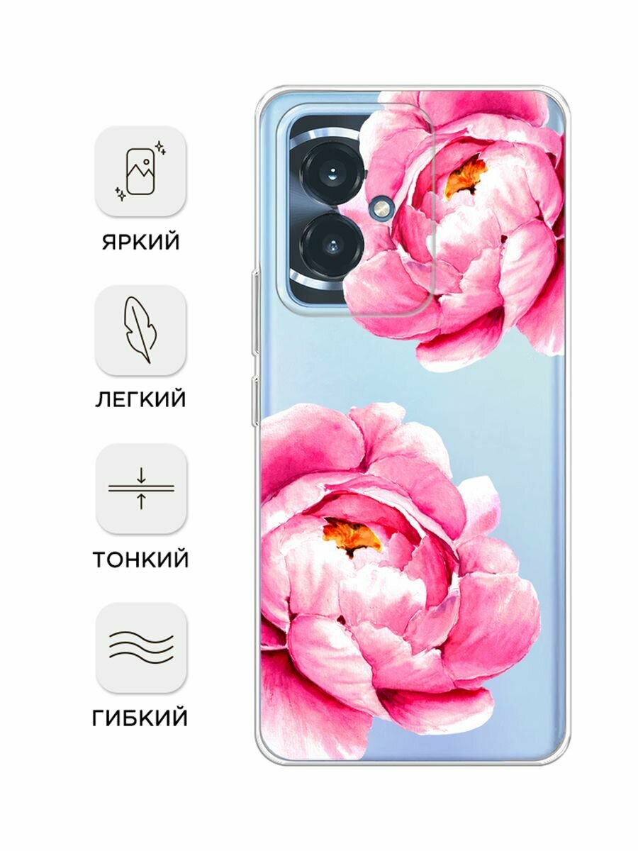 Чехол на Honor 100 / Хонор 100 с принтом "Open peonies", прозрачный — фото 1