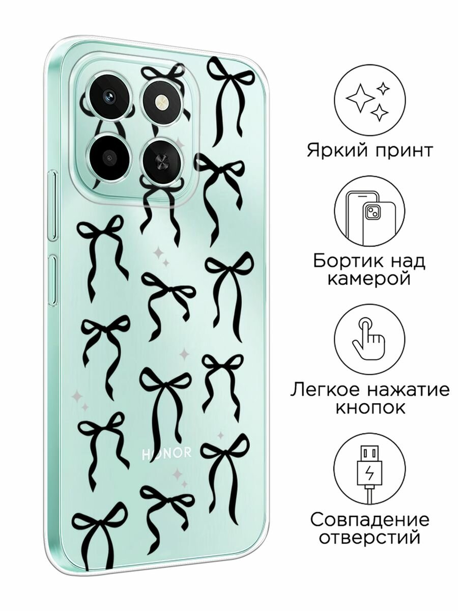Чехол на Honor X6c / Хонор X6c с принтом "Black bows", прозрачный — фото 1