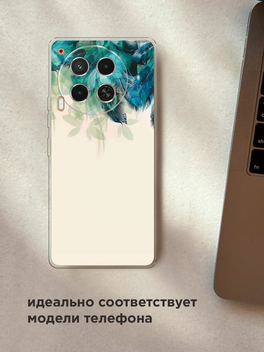 Чехол на Tecno Camon 30 4G / Текно Камон 30 4G с принтом Перья голубого цвета — фото 1