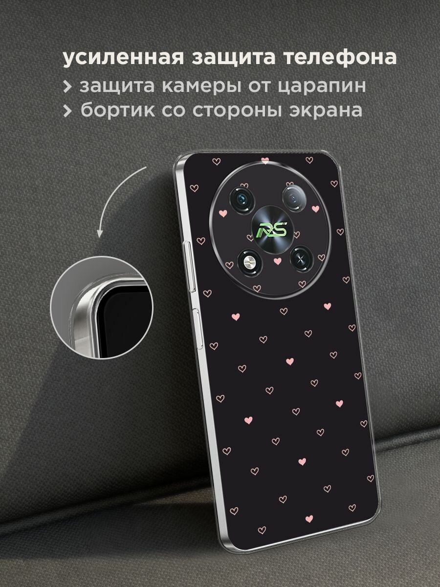 Чехол на Itel RS4 / Ител РС4 с принтом "Черный фон и сердечки" — фото 1