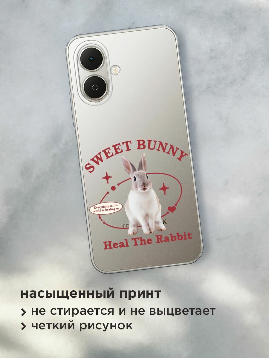 Чехол на Tecno Spark Go 2 / Текно Спарк Го 2 с принтом "Heal the rabbit", прозрачный — фото 1