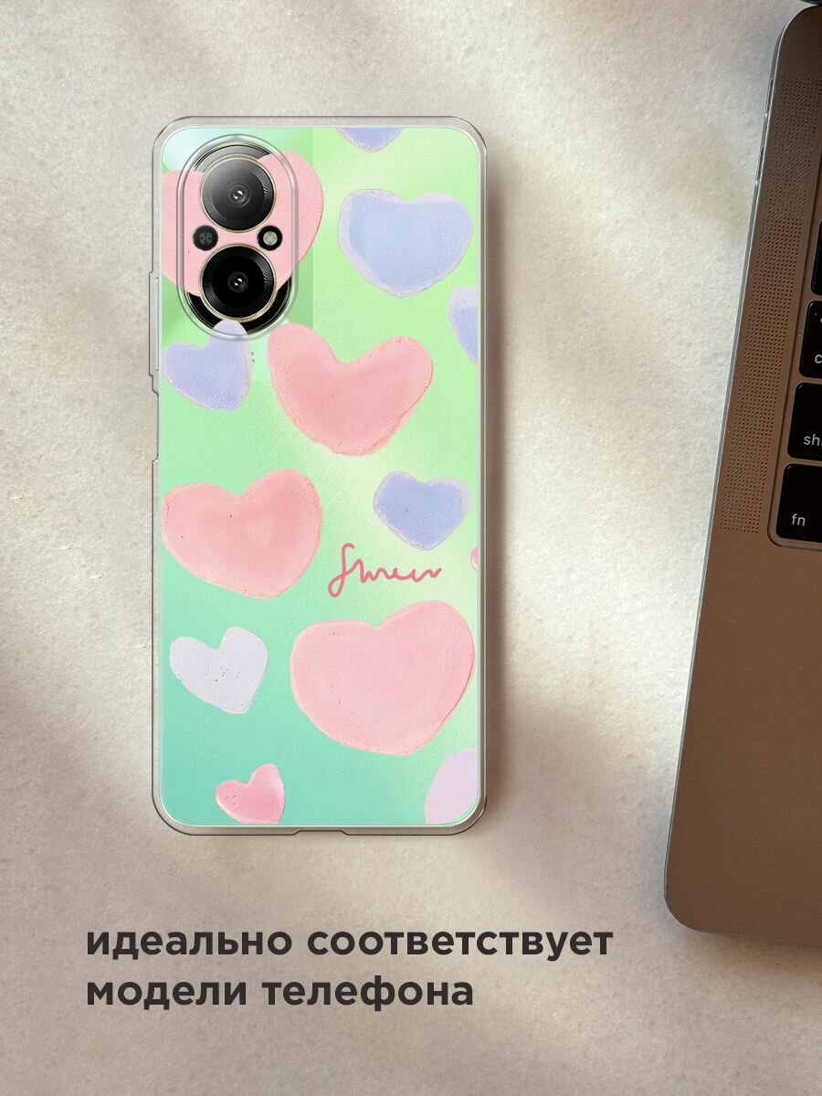 Чехол на Realme C67 4G / Реалми C67 4G с принтом "Пастельные сердечки", прозрачный — фото 1