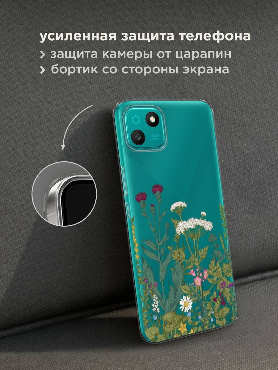Чехол на Wiko T10 / Вико Т10 с принтом "Дикие полевые цветы", прозрачный — фото 1